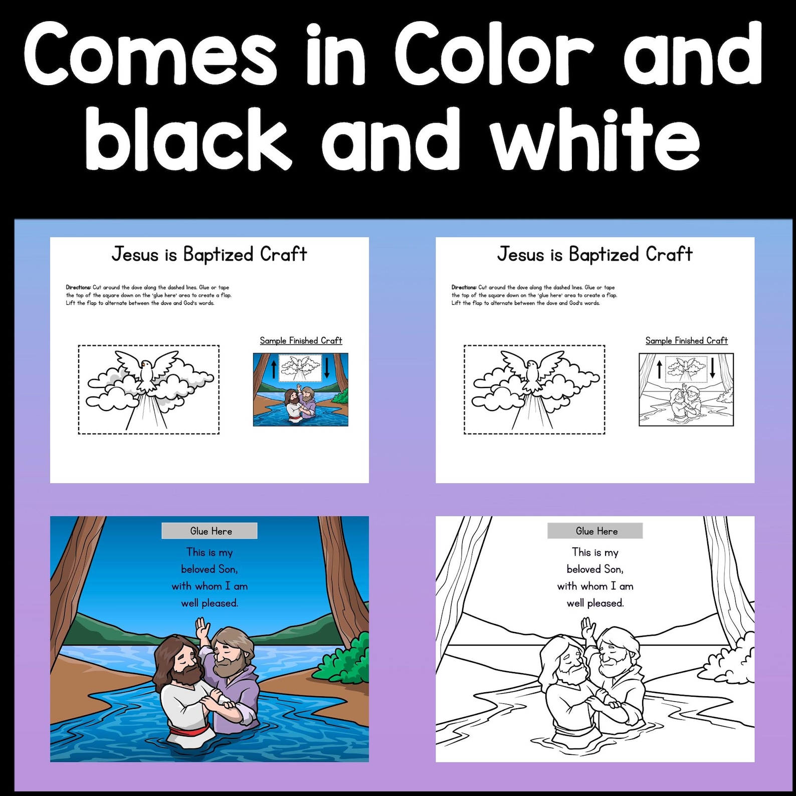 Baptism of Jesus Sunday School Bible Craft {color and B/W!} Jesus is ...