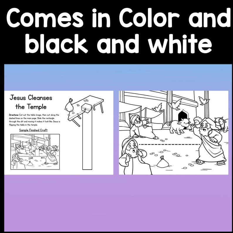 Jesus Cleanses the Temple Craft {color and B/W} | Kids Bible Activity ...