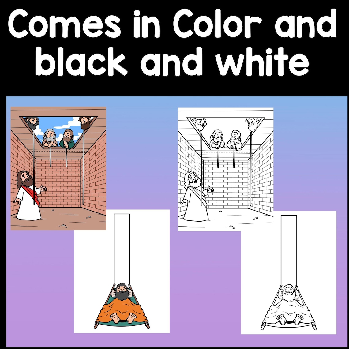 Jesus Heals the Paralyzed Man Craft {color and B/W} Sunday School ...