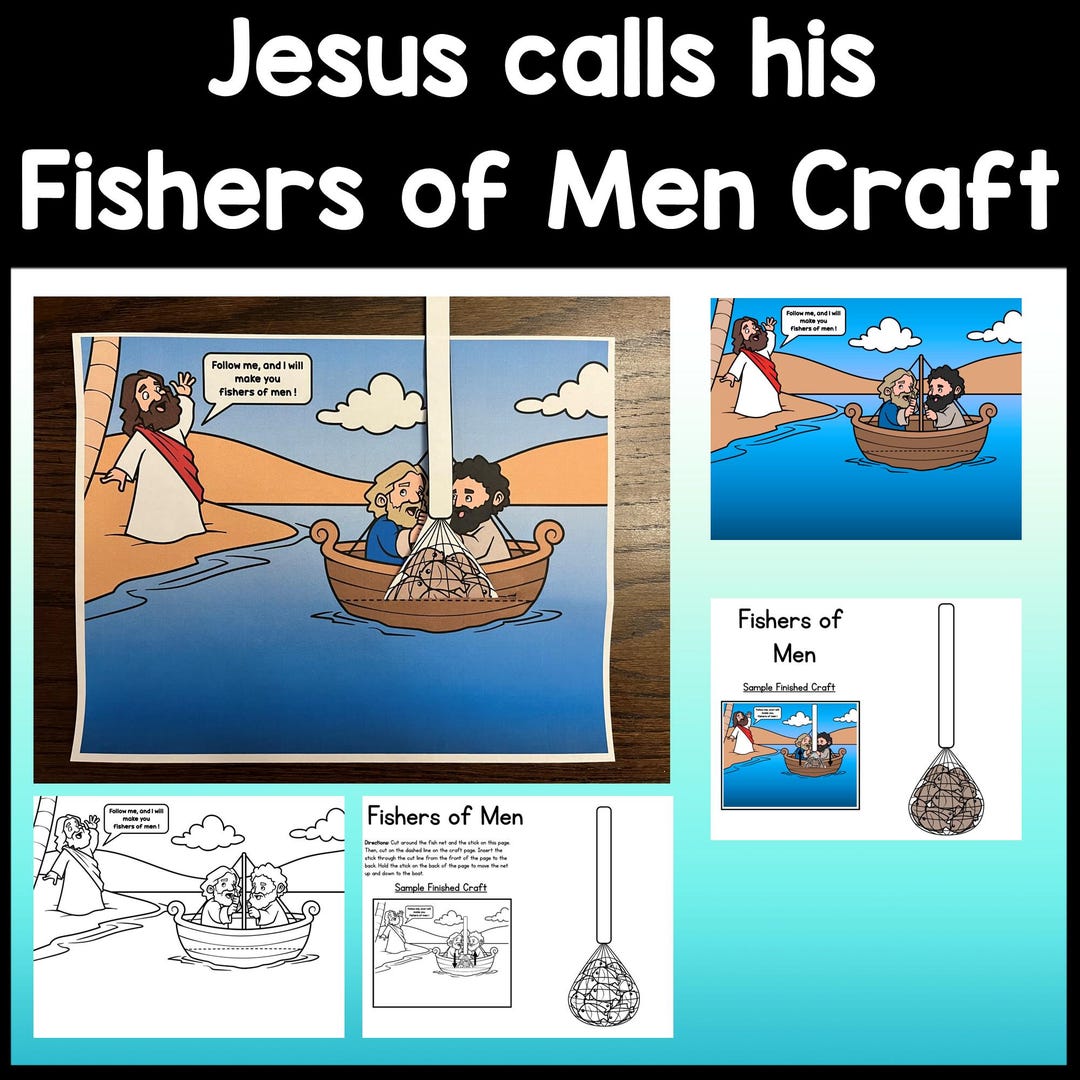 Jesus Calls His Fishers of Men Sunday School Bible Craft {color and B/W ...