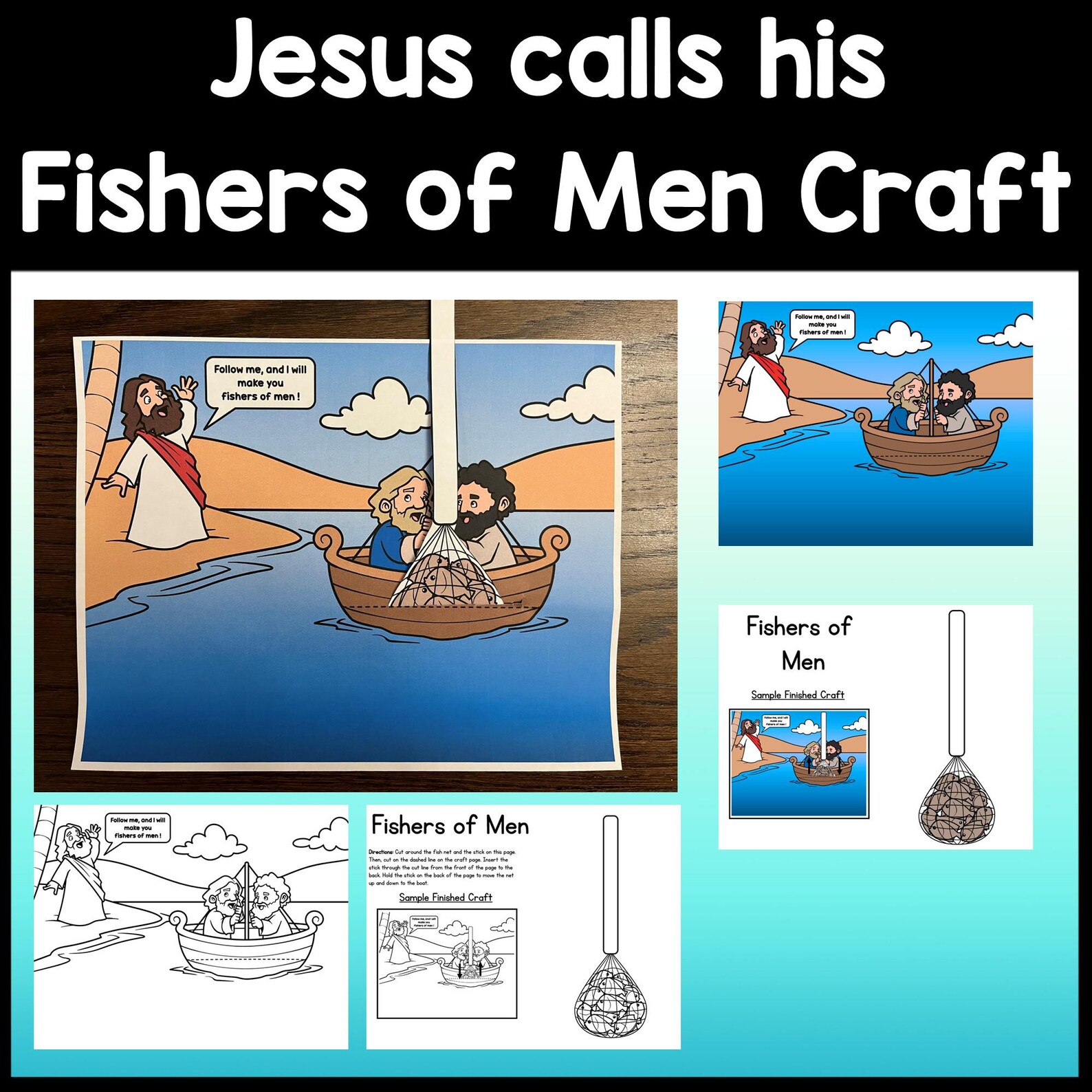 Jesus Calls His Fishers of Men Sunday School Bible Craft {color and B/W ...