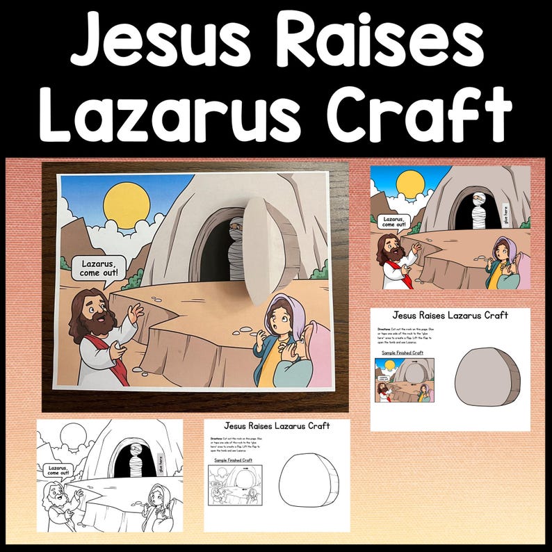 Jesus Raises Lazarus From the Dead Craft for Kids {color and B/W ...