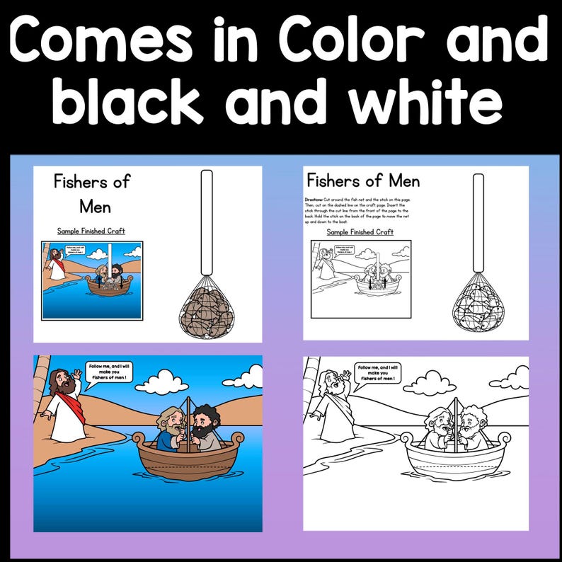 Jesus Calls His Fishers of Men Sunday School Bible Craft {color and B/W ...