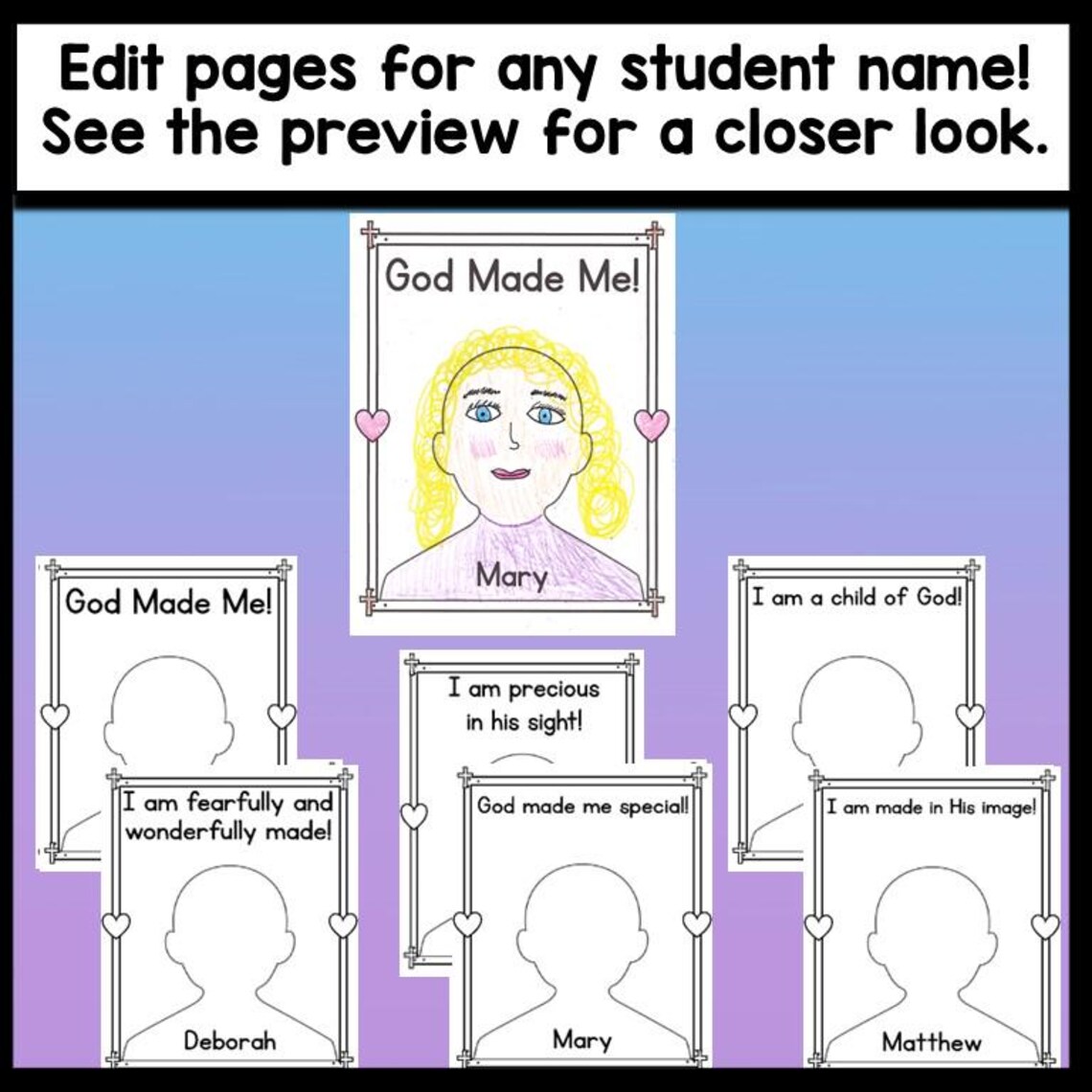 God Made Me Coloring Pages - Editable!{ 6 Different Pages!} | Sunday ...