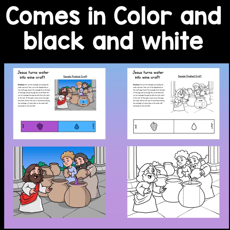 Jesus Turns Water Into Wine Craft {color and B/W!} Sunday School Craft ...