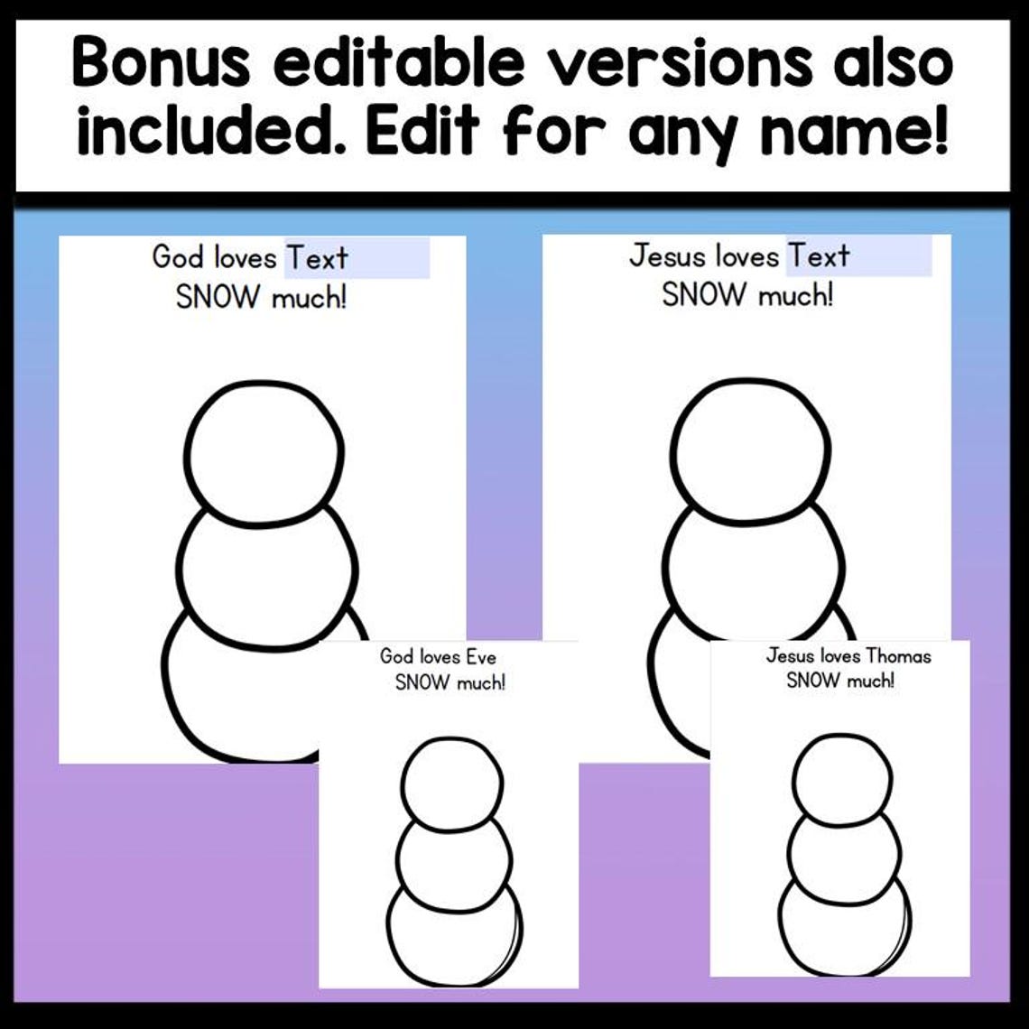 Sunday School Craft Snowman for Kids - Editable! Kids Winter Activity ...