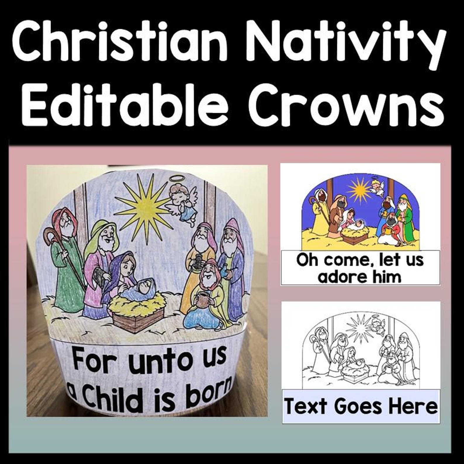Nativity Crowns -editable! {6 Designs in Color & B/W} Nativity Hats ...