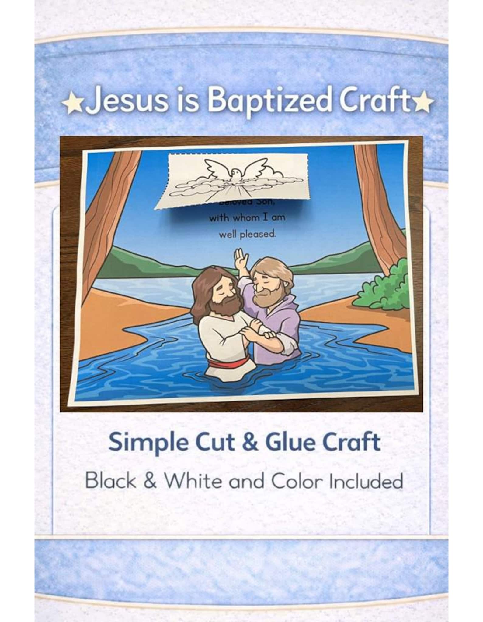 Baptism of Jesus Sunday School Bible Craft {color and B/W!} Jesus is ...