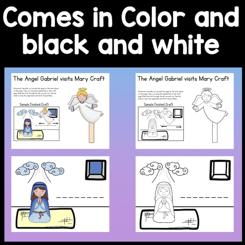 The Angel Gabriel Visits Mary Craft for Kids {color and B/W} Sunday ...