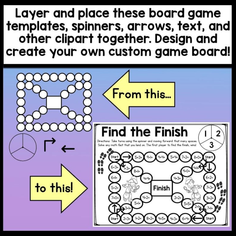Blank Board Game SVG Clipart Templates 2 Spinners & Arrows 20 Game ...