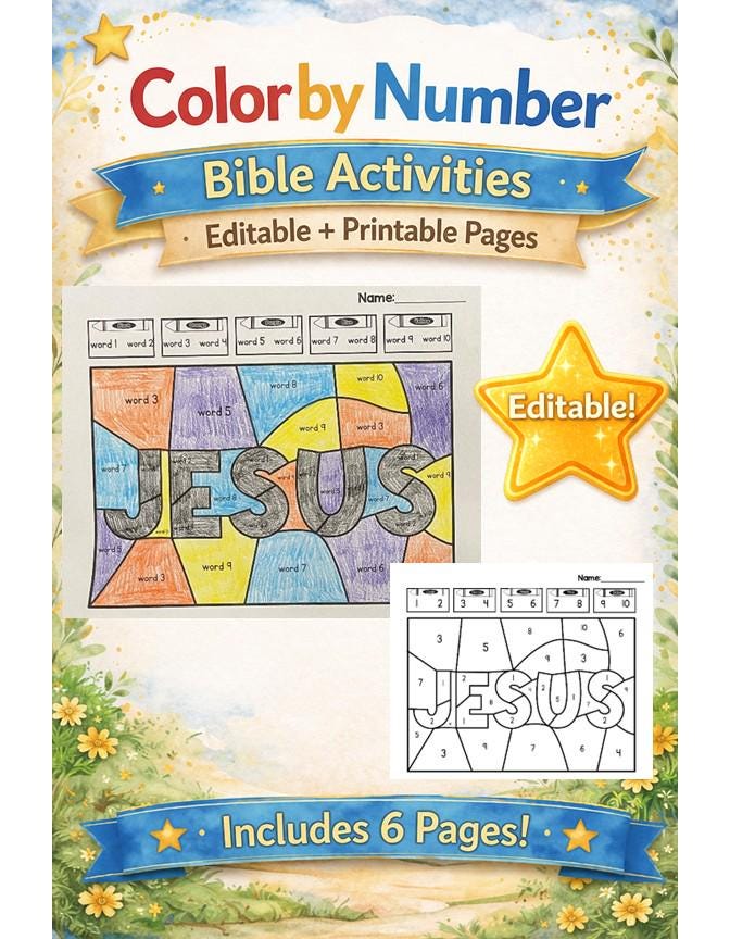 Christian Color by Number Pages {6 Pages} Editable Faith Based Coloring ...