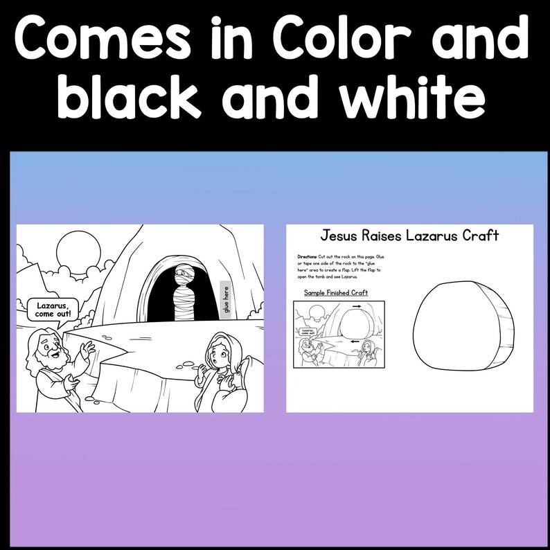 Jesus Raises Lazarus From the Dead Craft for Kids {color and B/W ...