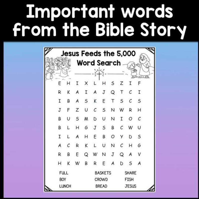 Jesus Feeds 5,000 Bible Word Search and Crossword for Kids | Christian ...
