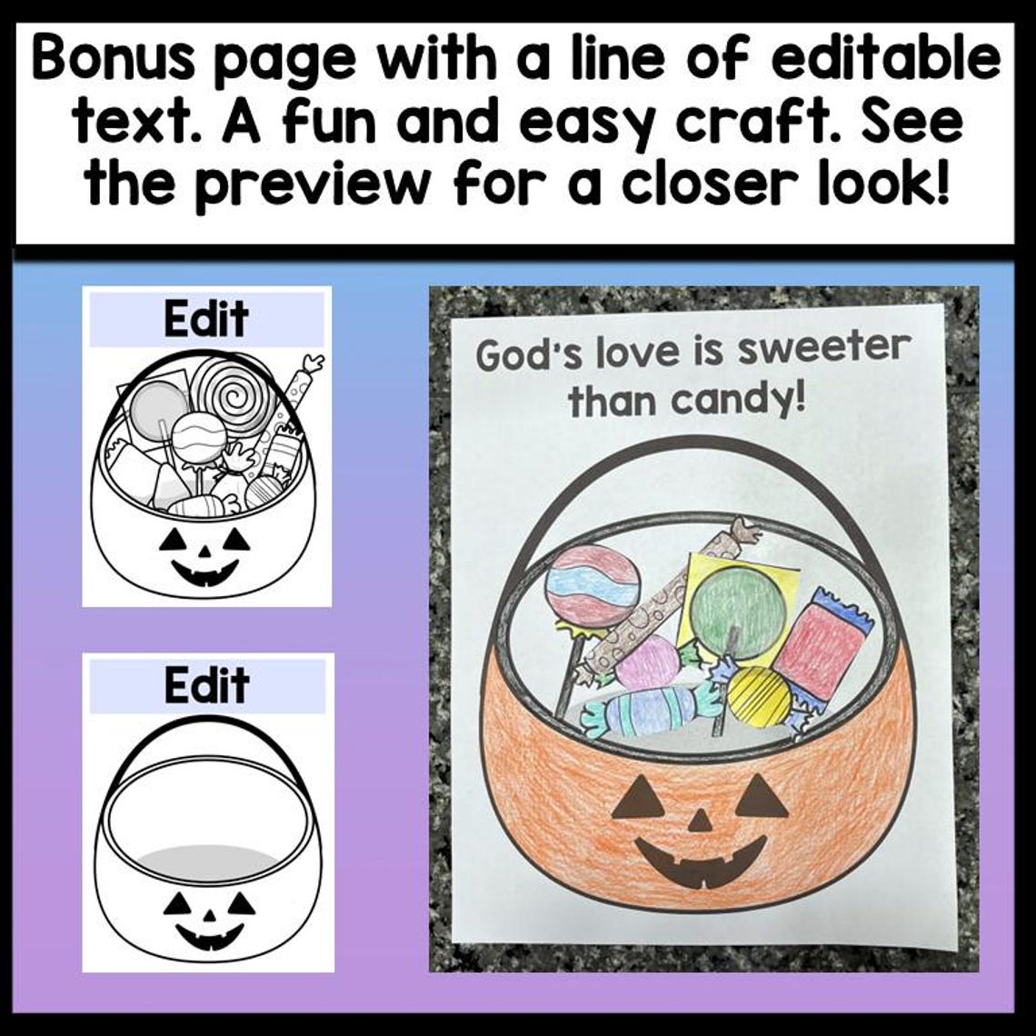Halloween Christian Craft - Editable! {god/jesus is Sweeter Than Candy ...