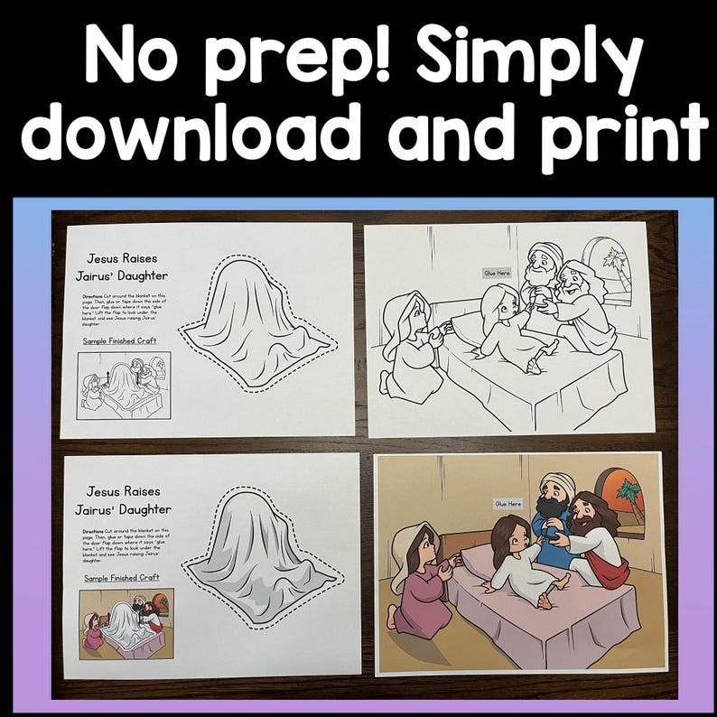 Jesus Raises Jairus' Daughter Craft {color and B/W!} Bible Story Craft ...