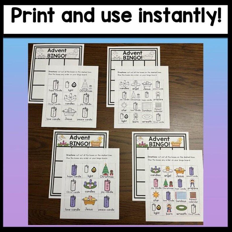 Advent Bingo Game {2 Bingo Boards - 3x3 and 4x4!} Religious Christmas ...