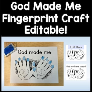 God Made Me Fingerprint Craft Editable Activity | Sunday School Craft ...