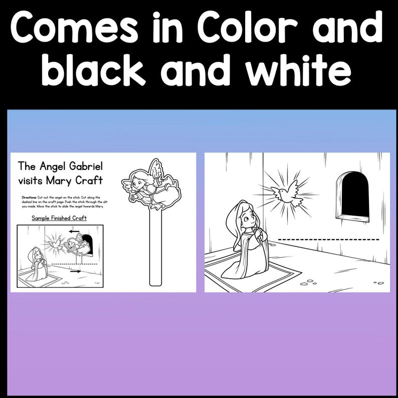 The Angel Gabriel Visits Mary Craft for Kids {color and B/W} Sunday ...