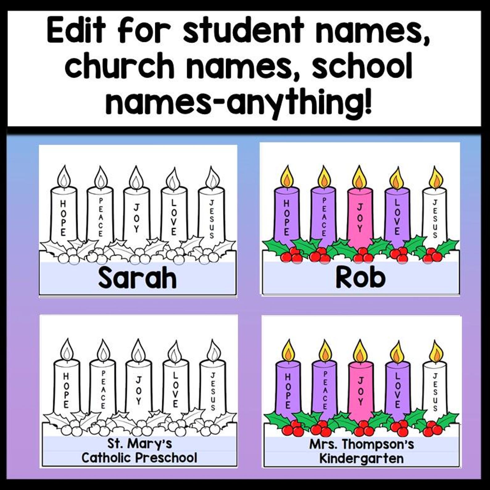 Advent Wreath Crowns With Candles Craft -editable! {6 Designs in Color ...