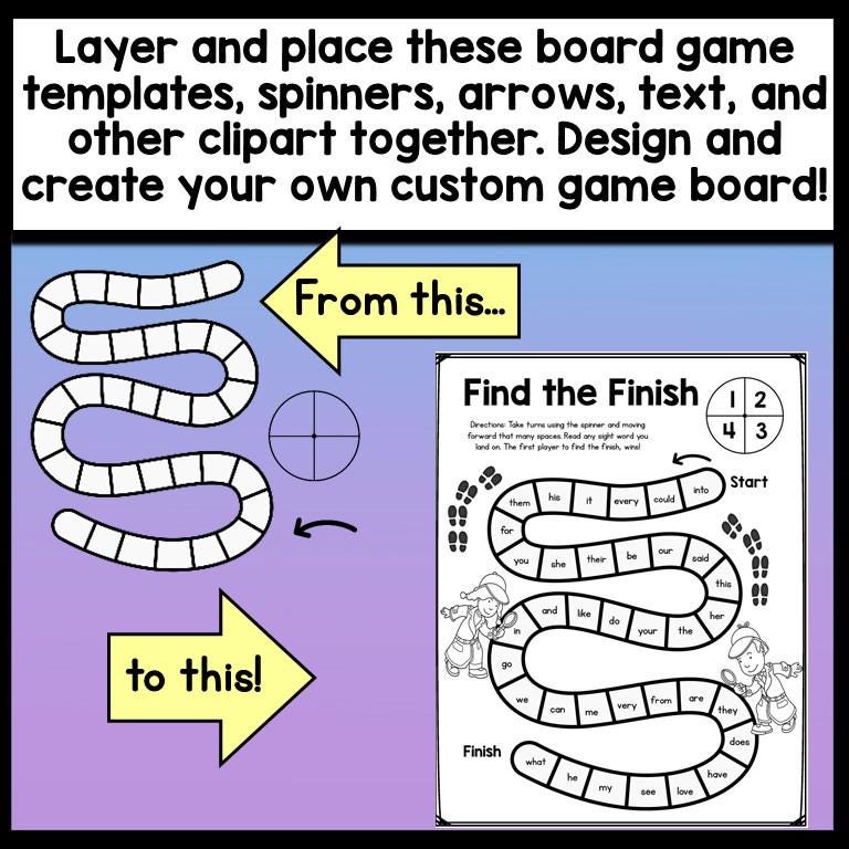 Blank Board Game SVG Clipart Templates 1 + Spinners & Arrows {20 Game ...