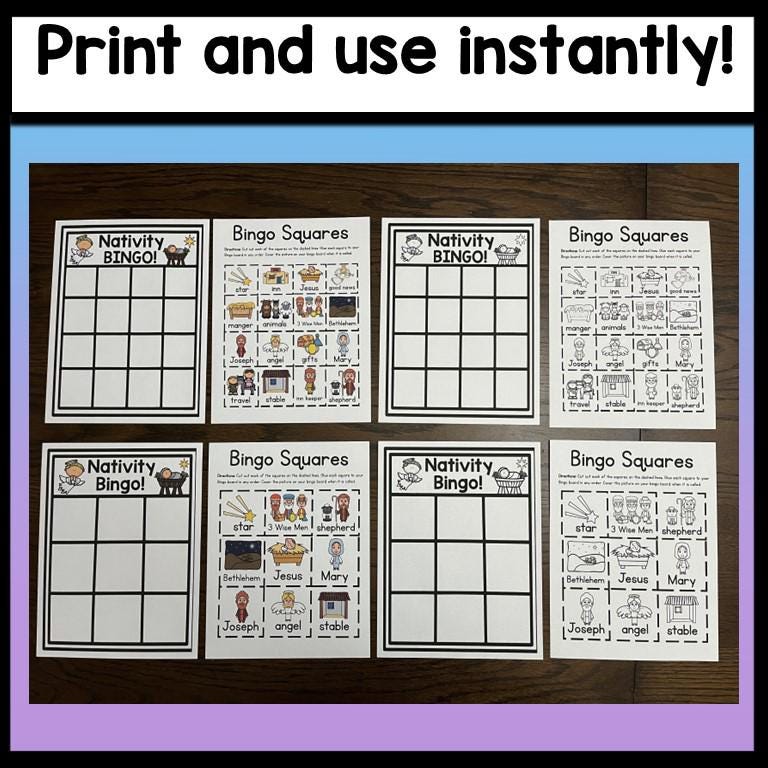 Nativity Bingo for Kids {3x3 and 4x4 Bingo Cards!} Christian Christmas ...