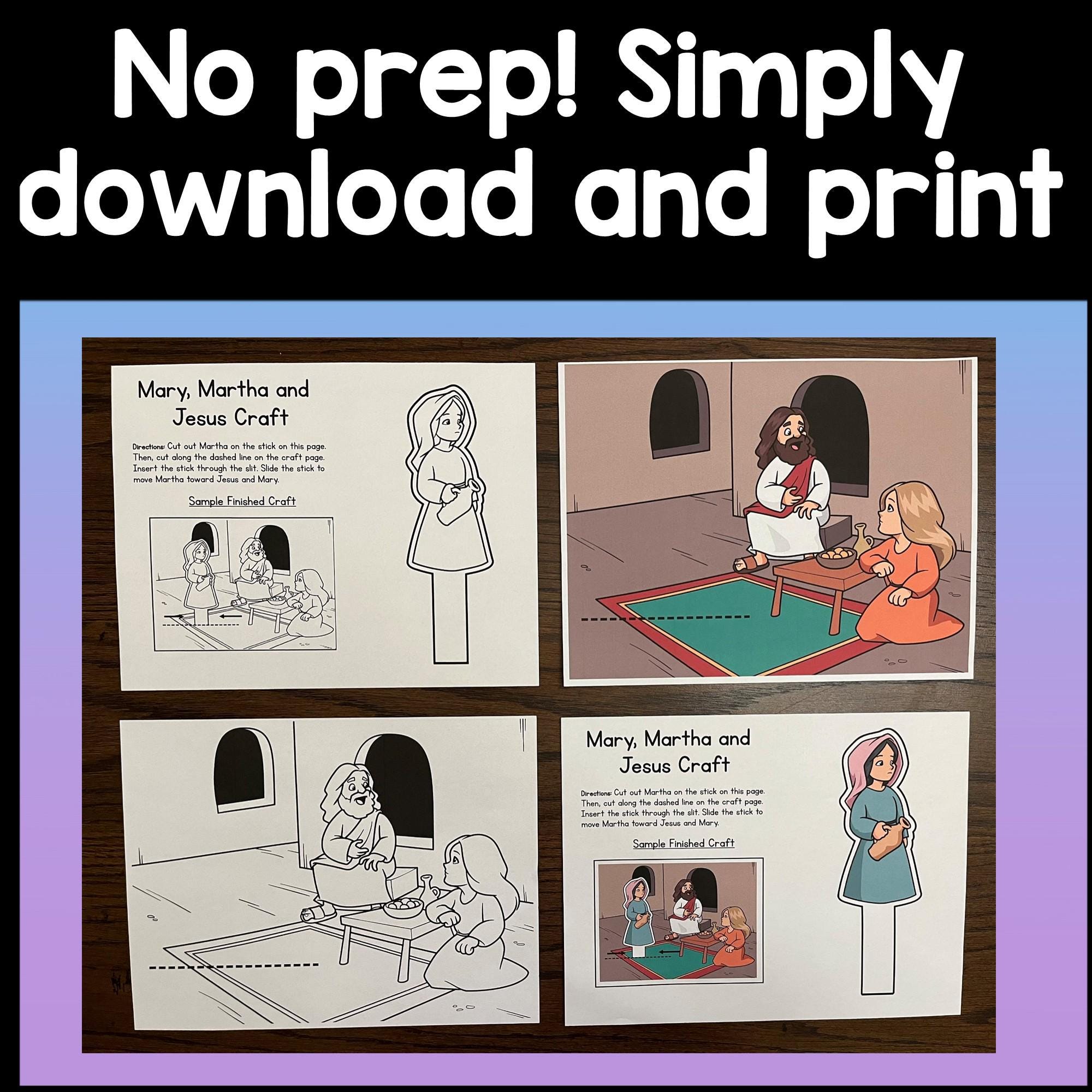 Jesus, Mary, and Martha Craft for Kids {color and B/W} Sunday School ...