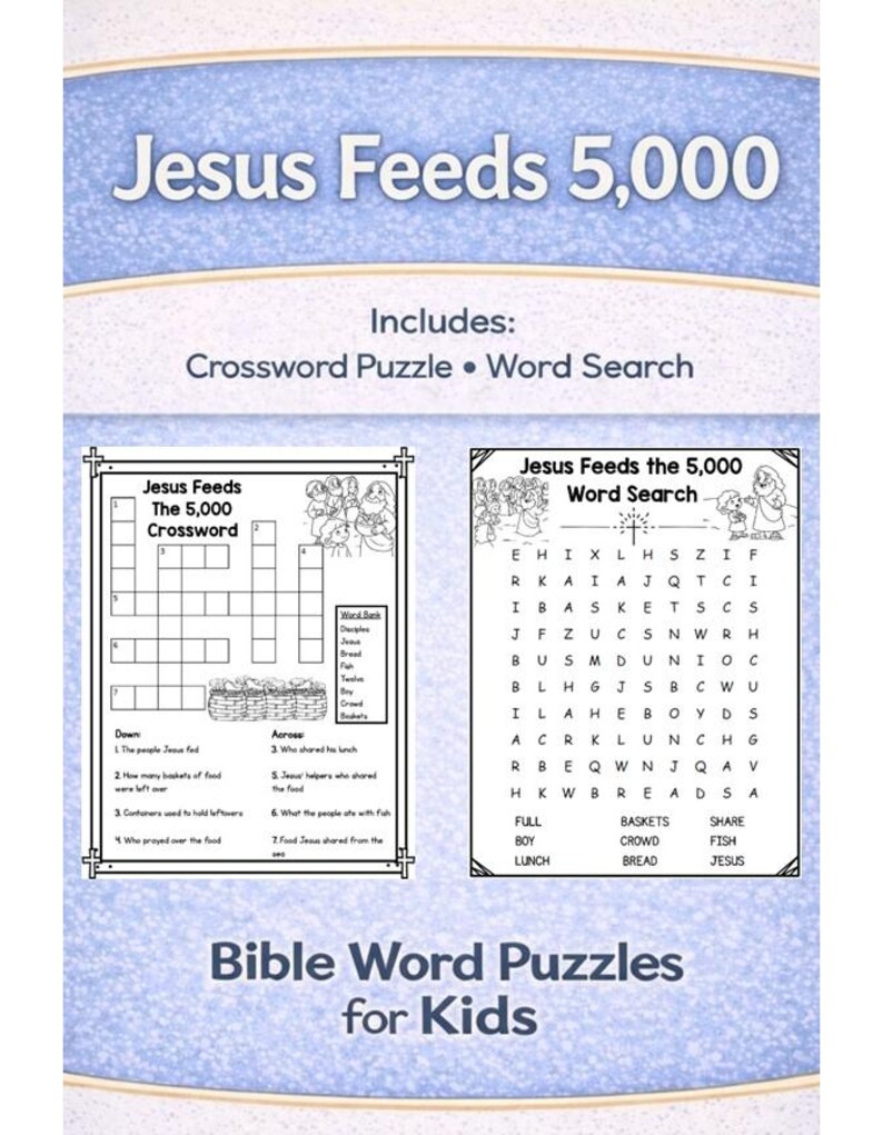 Jesus Feeds 5,000 Bible Word Search and Crossword for Kids | Christian ...