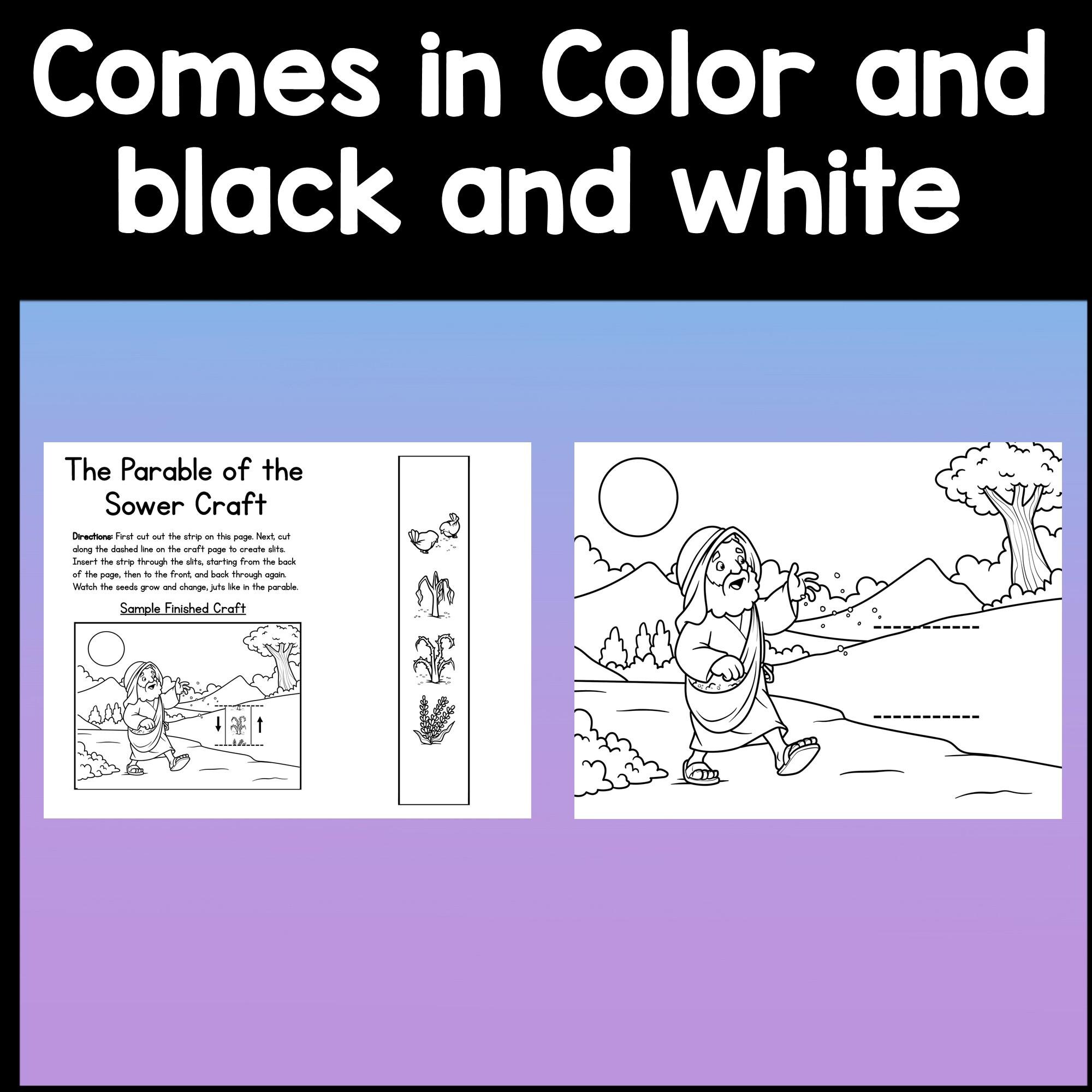 The Parable of the Sower Craft {color and B/W} Sunday School Lesson ...