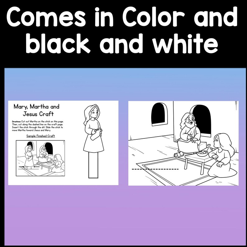 Jesus, Mary, and Martha Craft for Kids {color and B/W} Sunday School ...