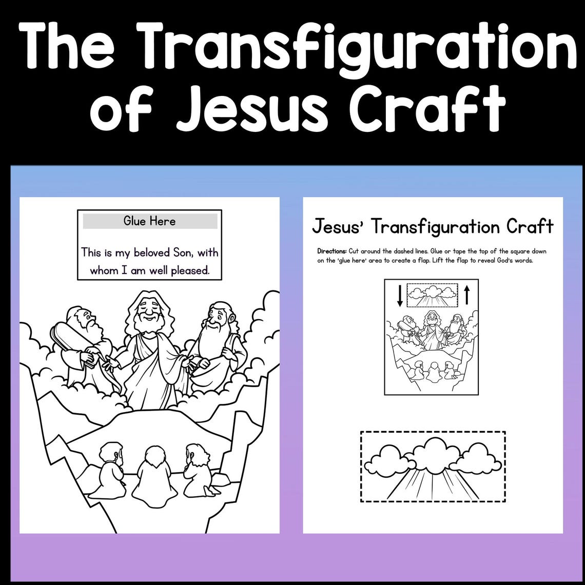 The Transfiguration of Jesus Craft {color and B/W} Sunday School Lesson ...