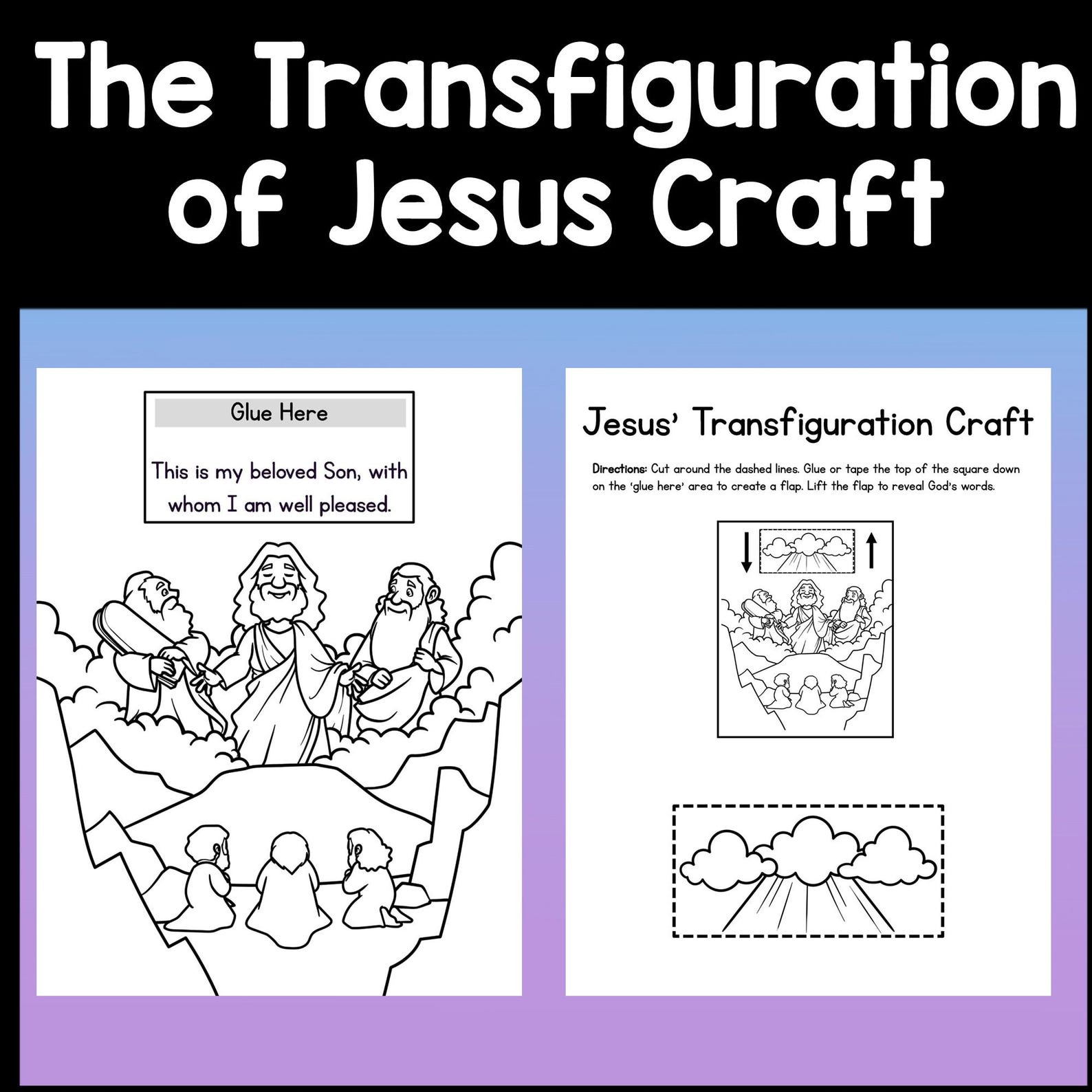 The Transfiguration of Jesus Craft {color and B/W} Sunday School Lesson ...
