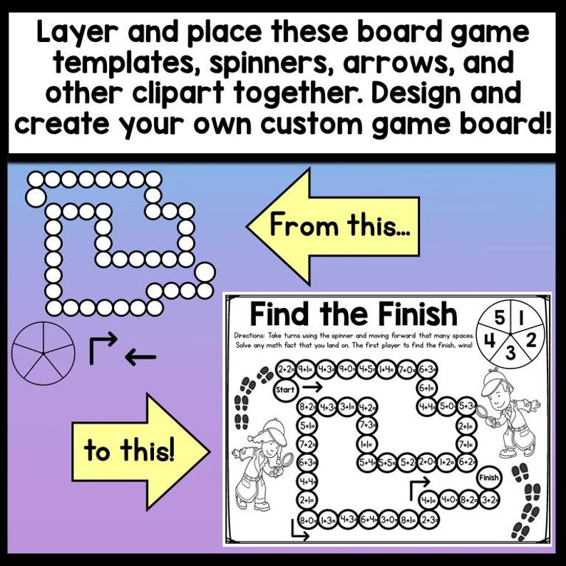 Blank Board Game SVG Clipart Templates 4 + Spinners & Arrows {20 Game ...