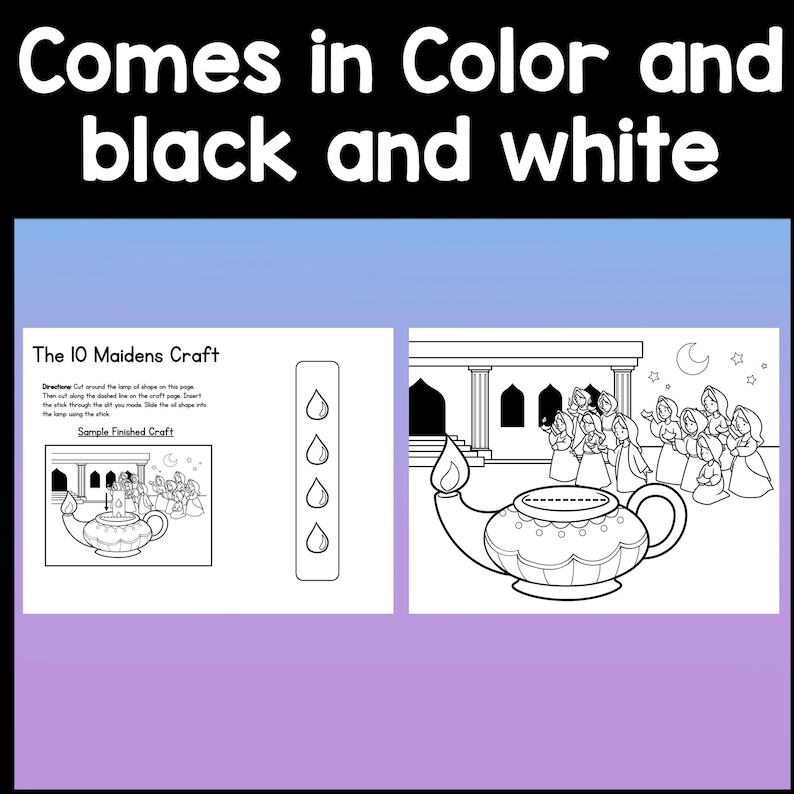 Parable of the 10 Maidens Craft {color and B/W} Sunday School Lesson ...