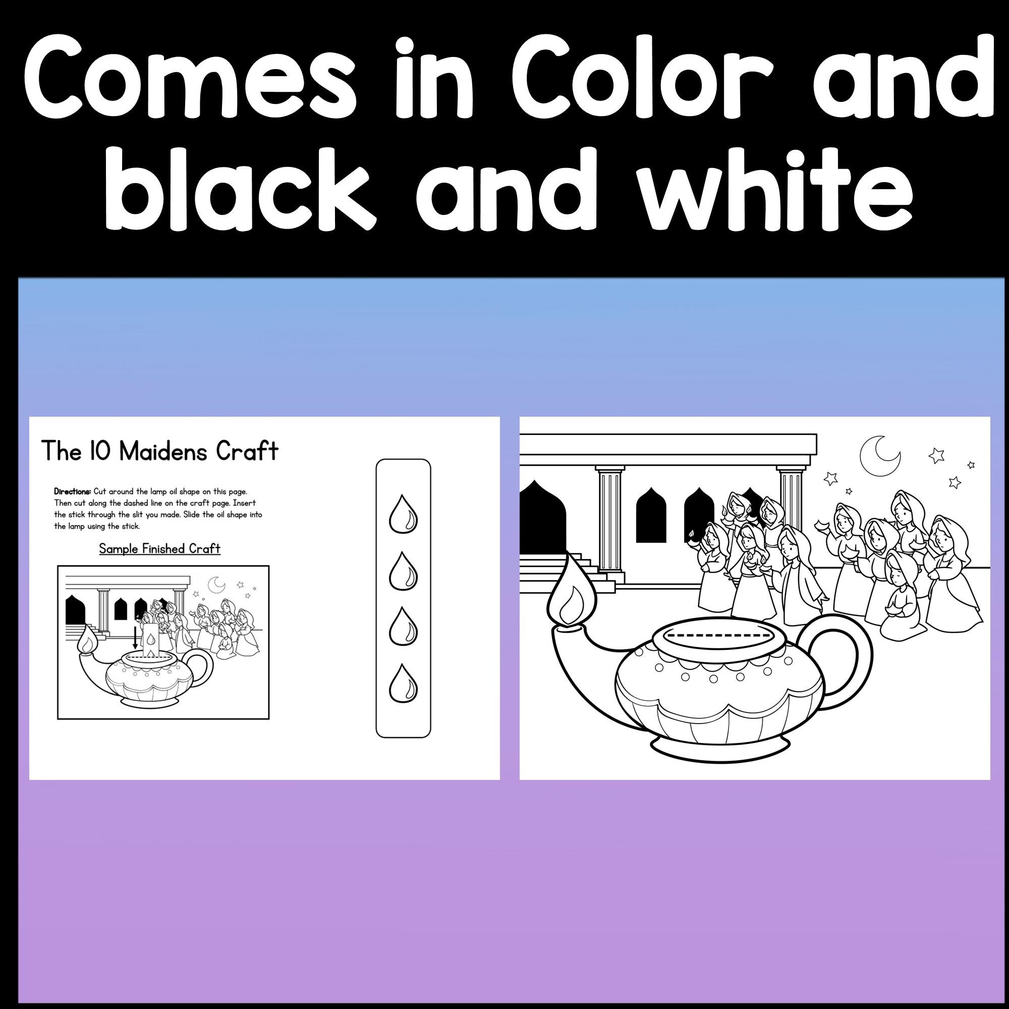 Parable of the 10 Maidens Craft {color and B/W} Sunday School Lesson ...