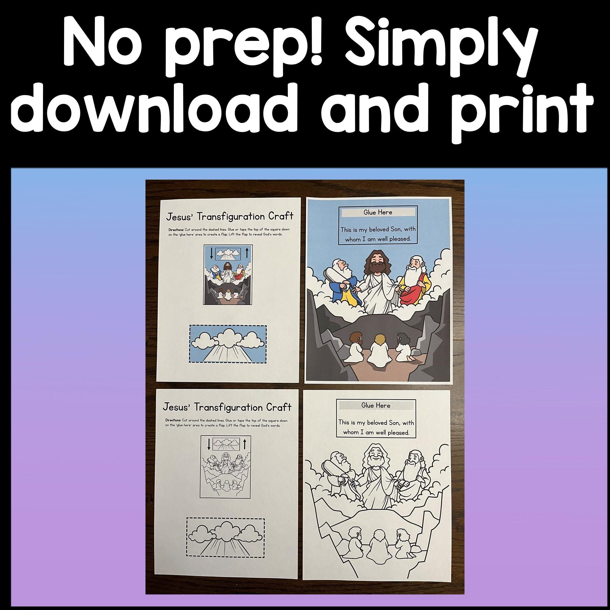 The Transfiguration of Jesus Craft {color and B/W} Sunday School Lesson ...