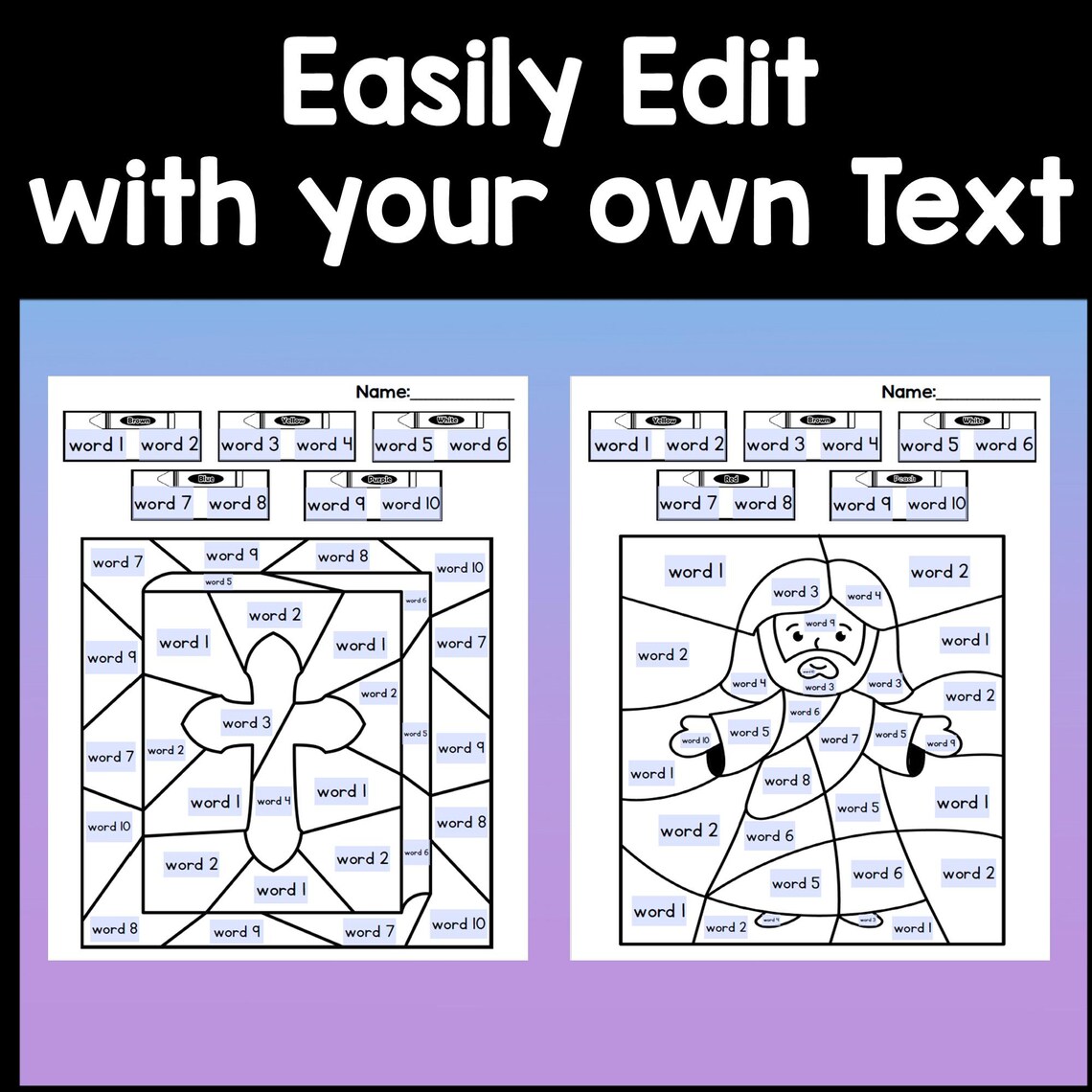 Christian Color by Number 6 Pages {editable!} | Religious Easter ...