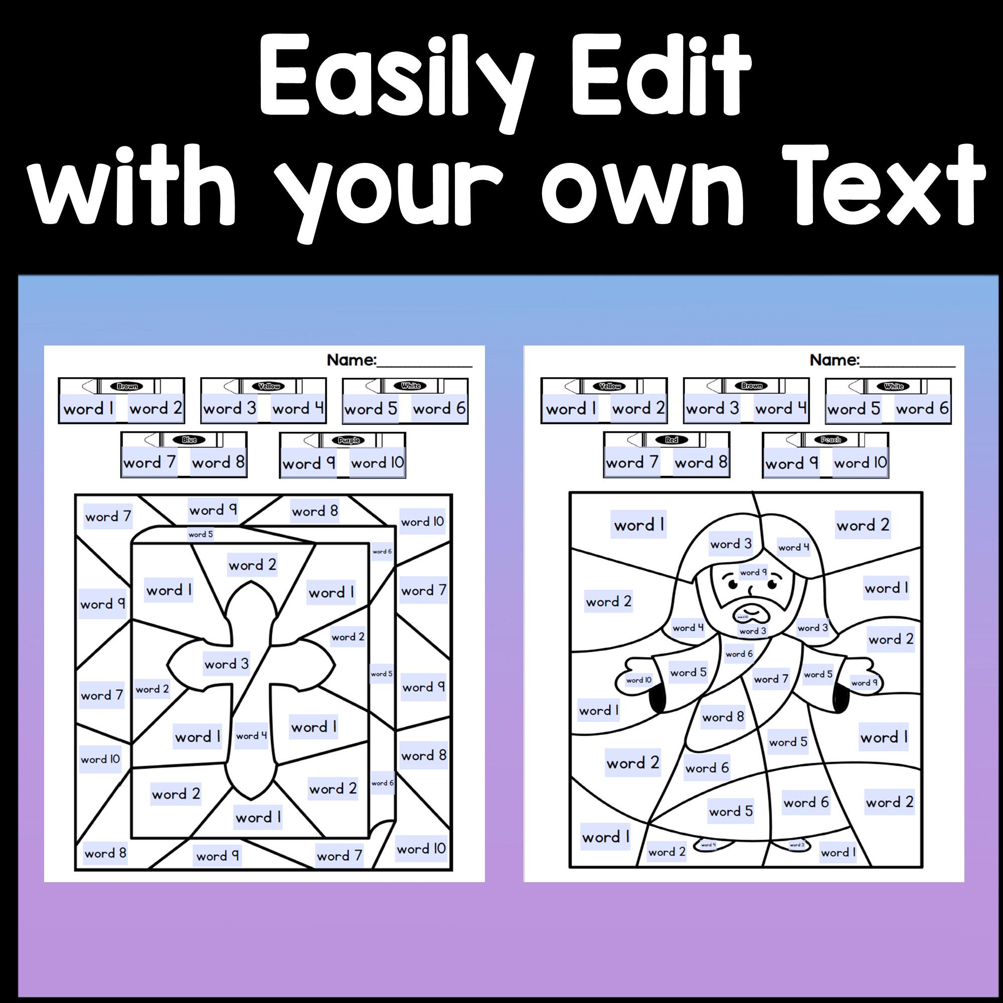 Christian Color by Number 6 Pages {editable!} | Religious Easter ...