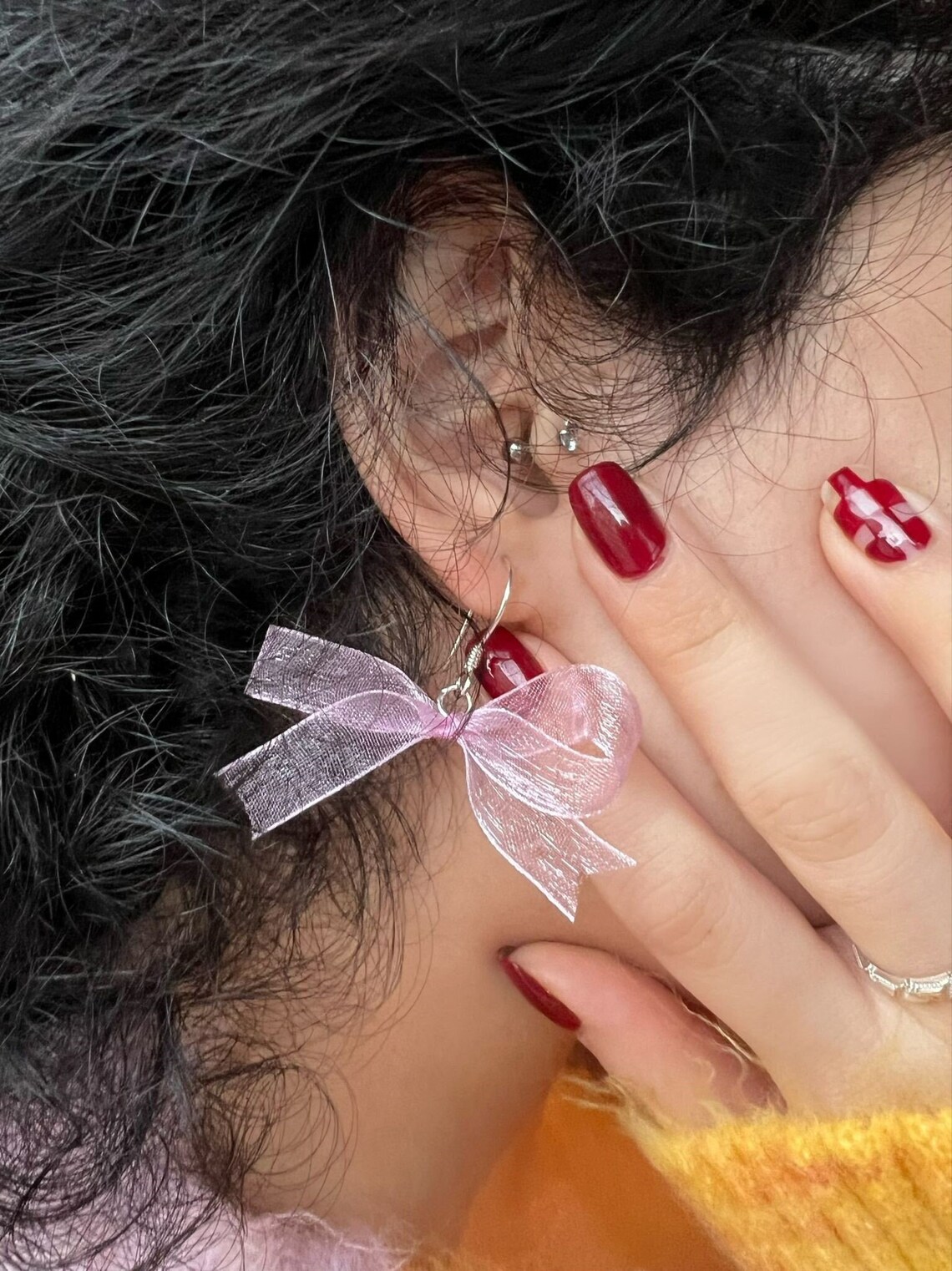 Silver Ribbon Bow Earrings,bow Earrings ,pink Ribbon Earrings ,cute Bow ...