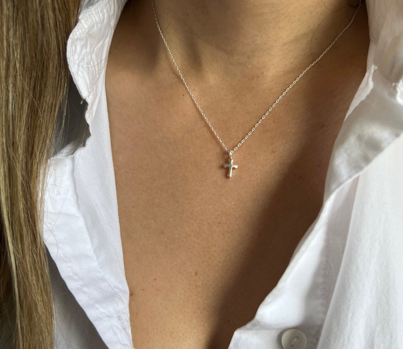 Sterling Silver Tiny Cross Necklace,baptism Gift,religious Delicate ...