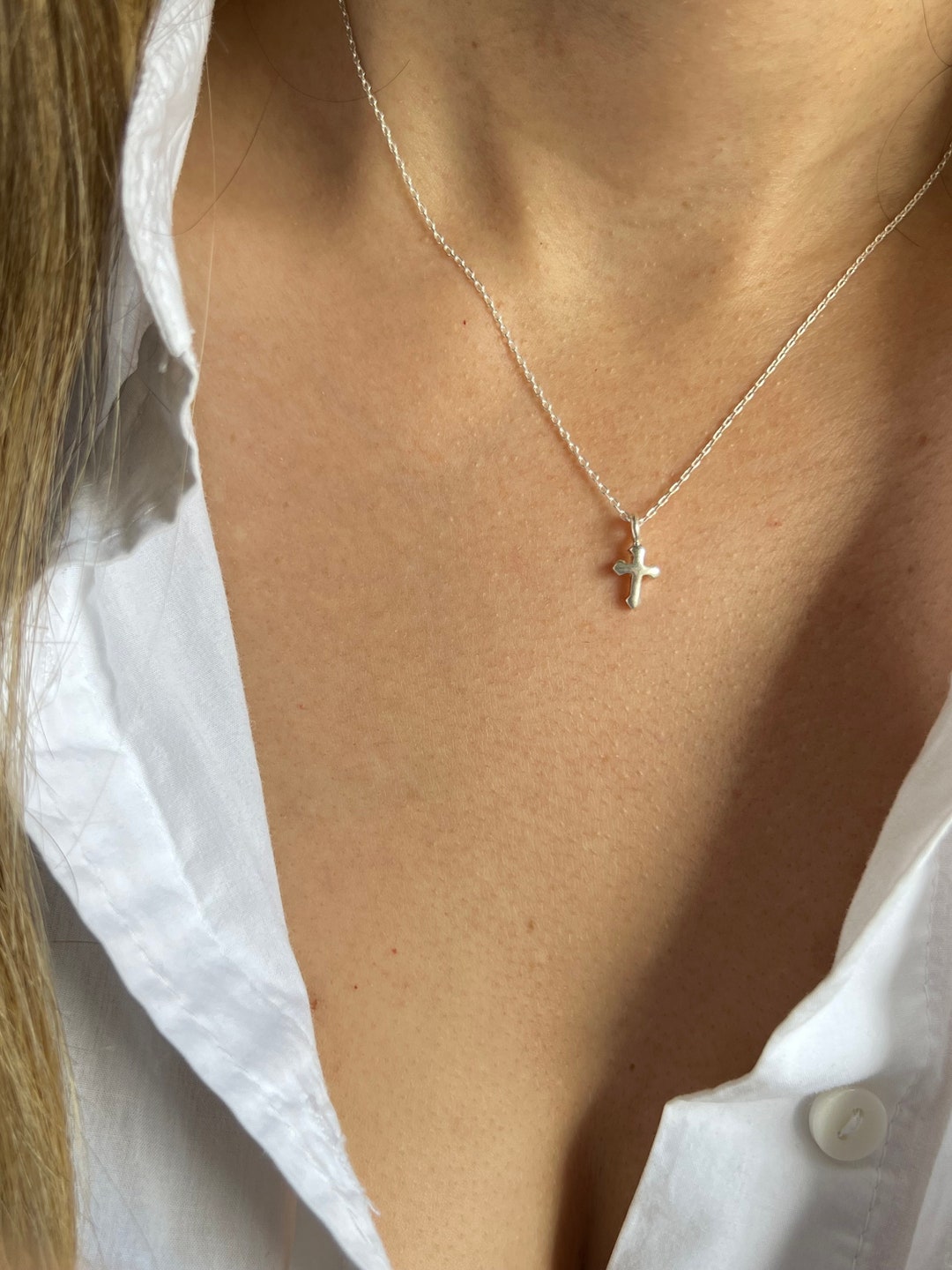 Sterling Silver Tiny Cross Necklace,baptism Gift,religious Delicate ...