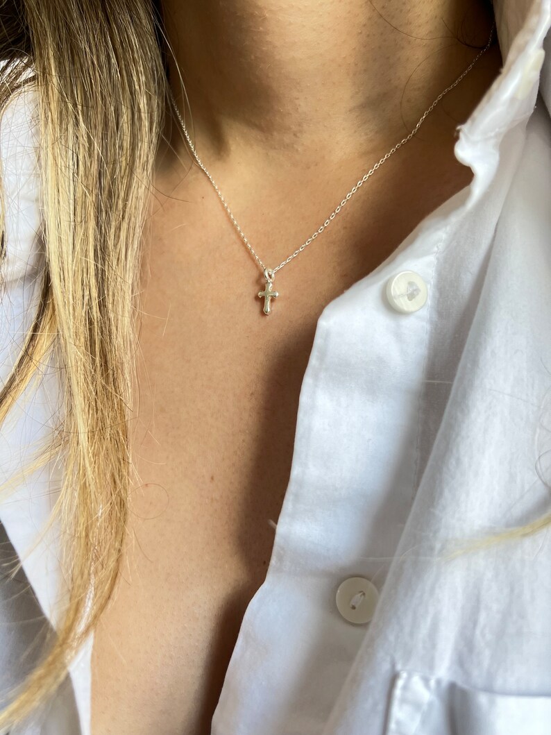 Sterling Silver Tiny Cross Necklace,baptism Gift,religious Delicate ...