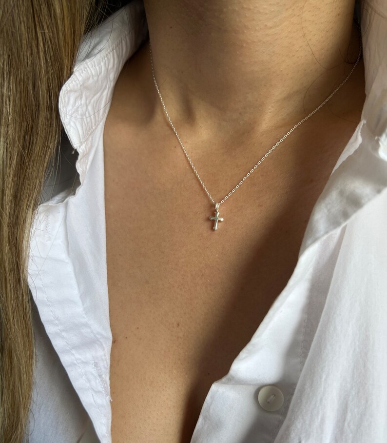 Sterling Silver Tiny Cross Necklace,baptism Gift,religious Delicate ...