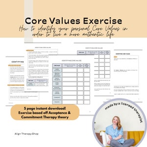Core Values Worksheet, ACT Exercise, Personal Values Clarification, Core Beliefs Assessment ...