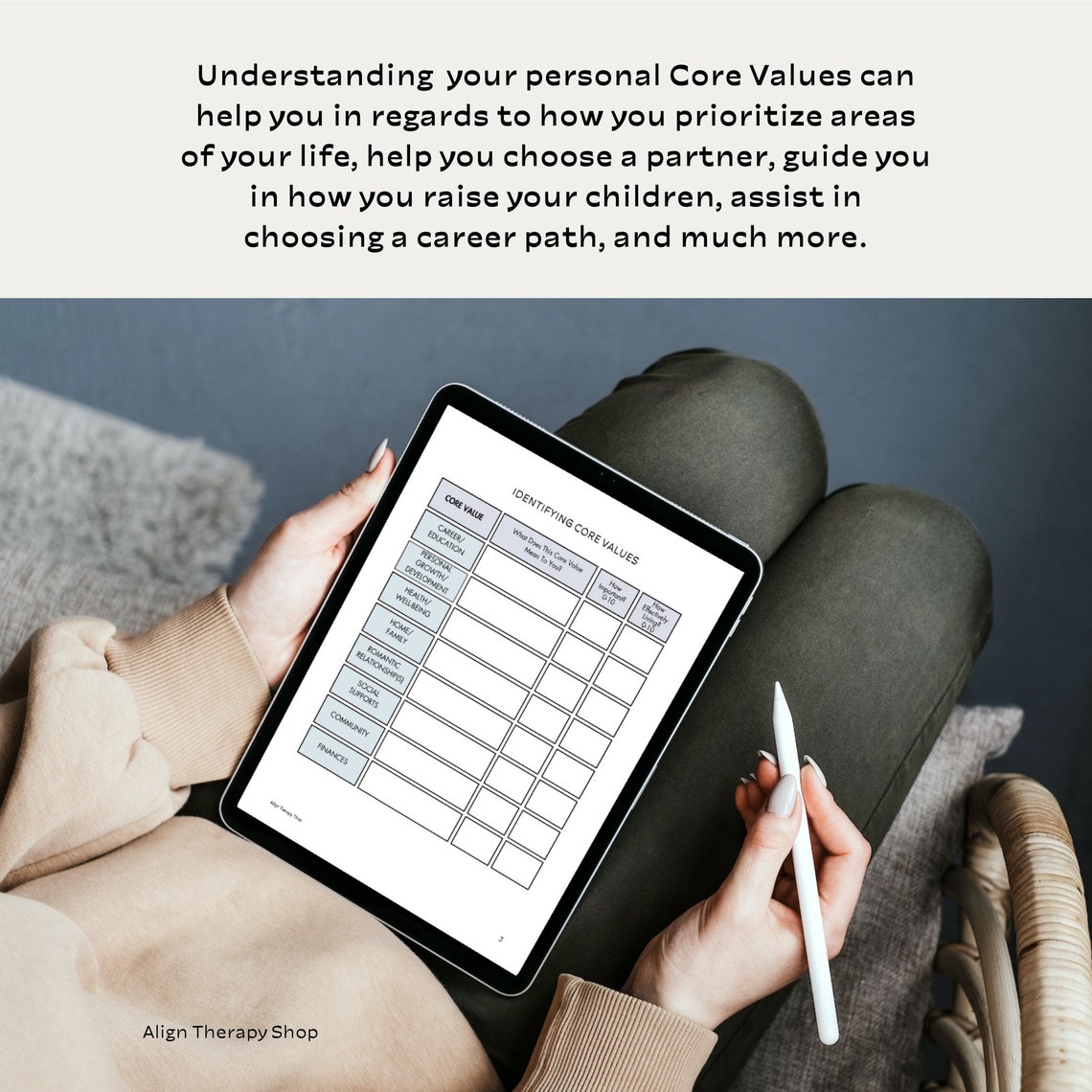 Core Values Worksheet, ACT Exercise, Personal Values Clarification ...