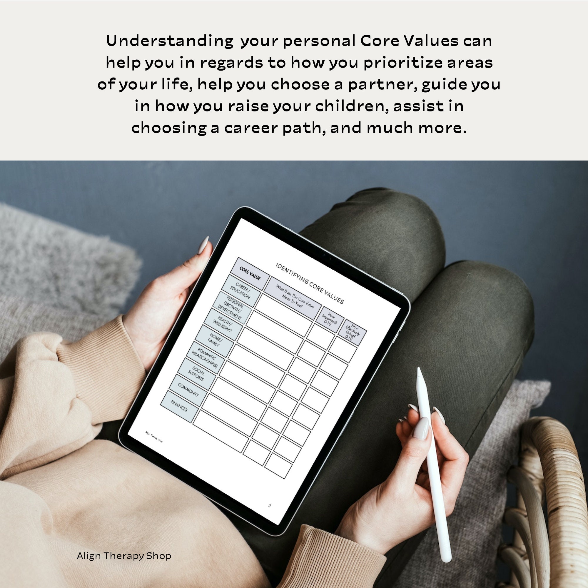 Core Values Worksheet, ACT Exercise, Personal Values Clarification ...