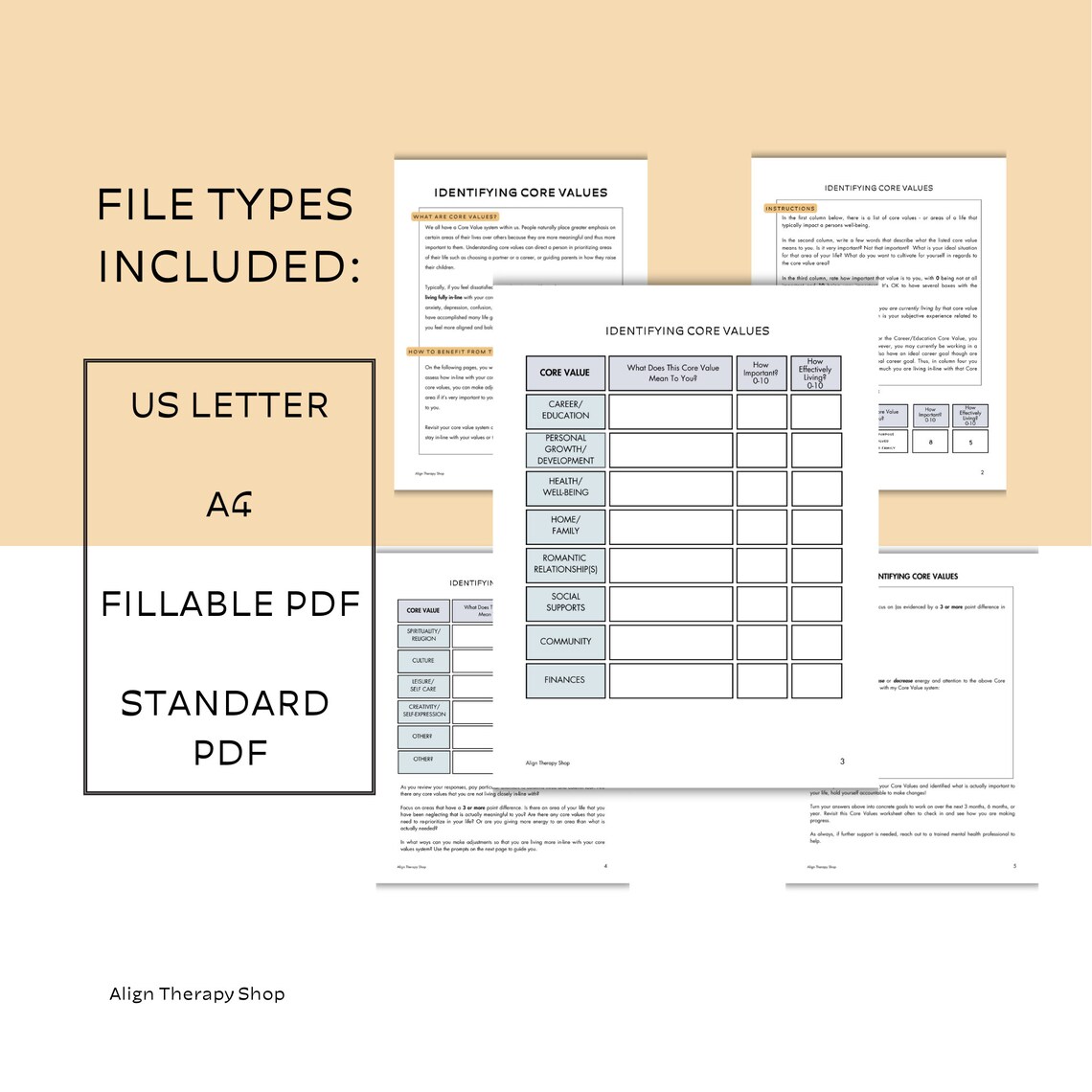 Core Values Worksheet, ACT Exercise, Personal Values Clarification ...