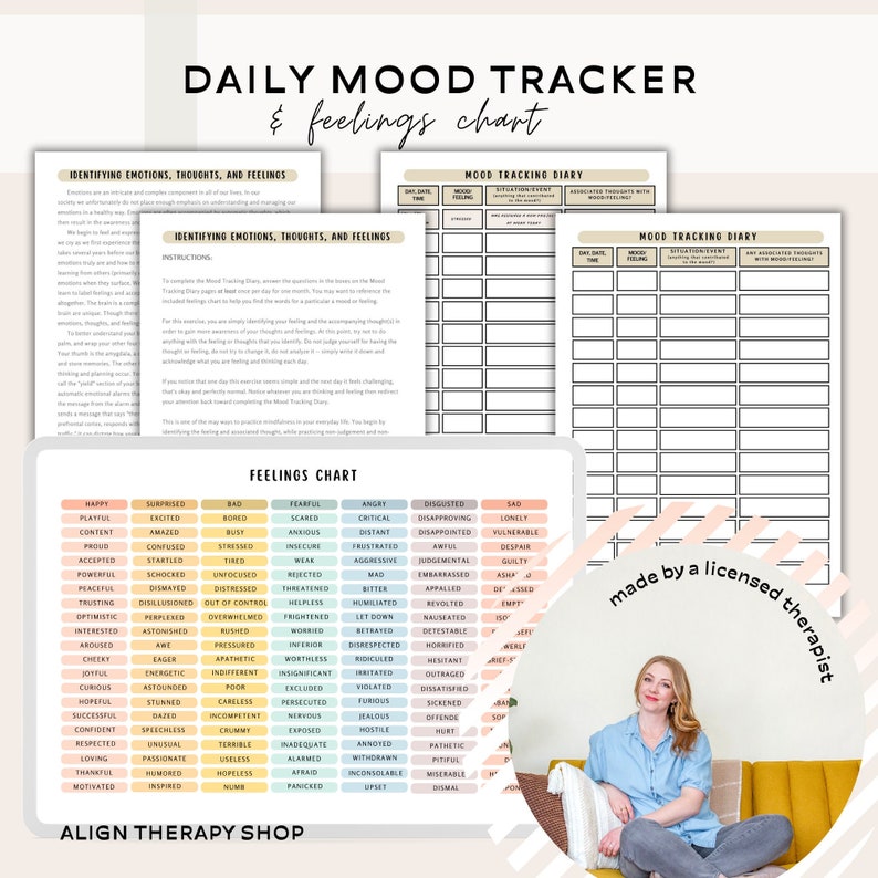 Daily Mood Tracker Printable Emotion Tracker and Feelings Journal Mood ...