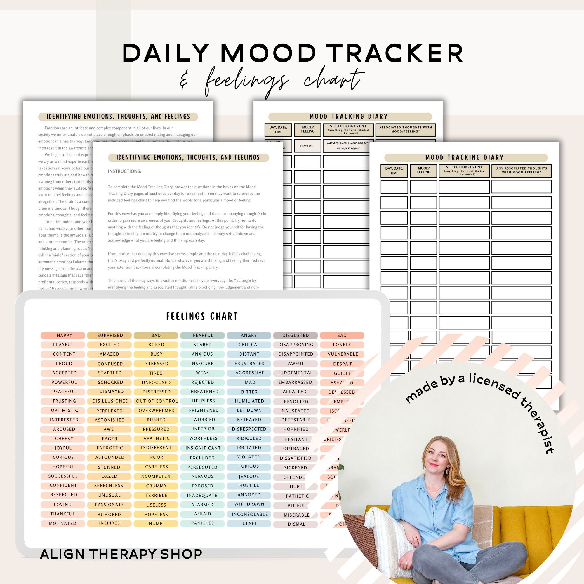Daily Mood Tracker Printable Emotion Tracker and Feelings Journal Mood ...