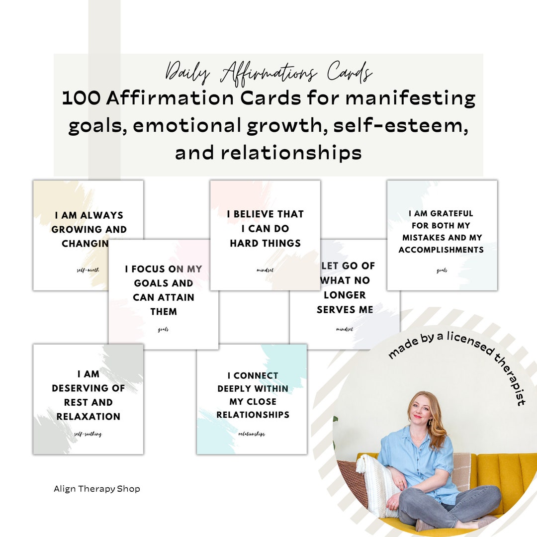 Affirmation Cards Daily Affirmation Positive Quotes Therapy Worksheet ...