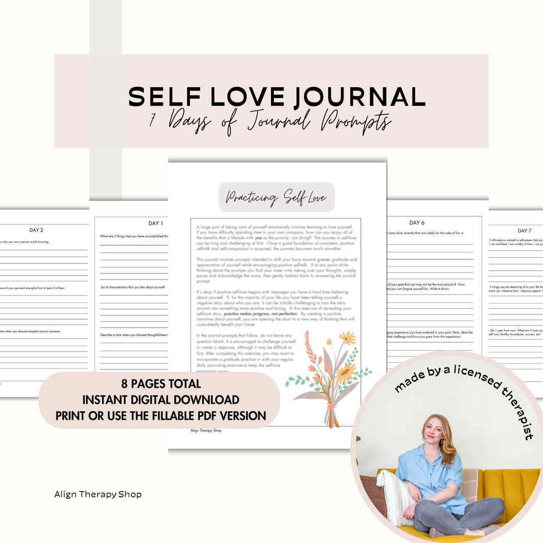 Self Love Journal, Gratitude Practice, Therapy Worksheet for Self ...